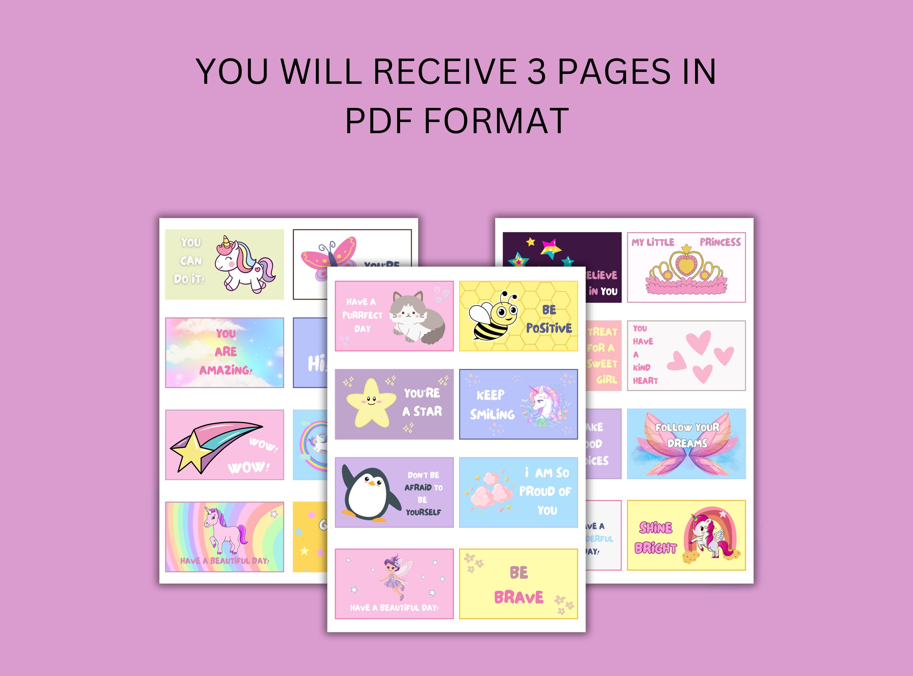 Lunchbox Notes for Girls, Lunch Box Notes for Kids, Positive ...