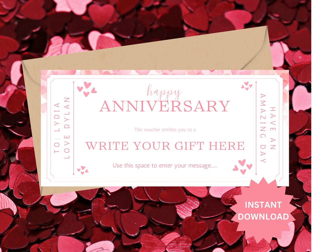 Happy Anniversary Gift Certificate Voucher Card | Personalised ...