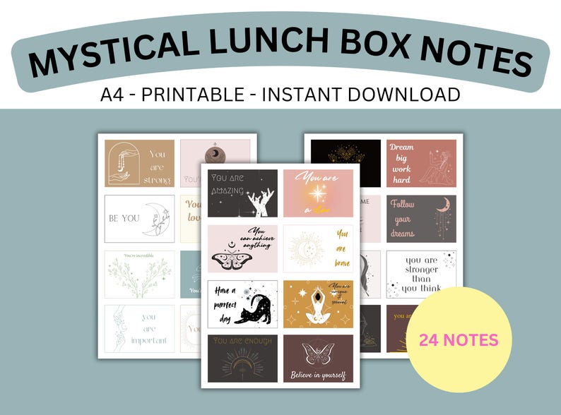 Mystical Themed Lunchbox Notes for Kids, Positive Affirmations ...