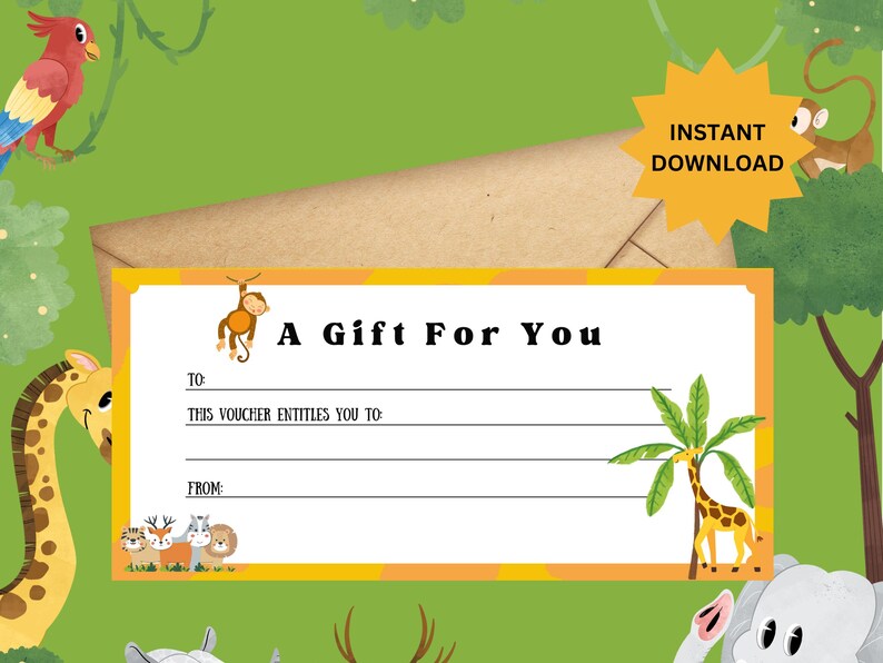 Editable Canva Safari / Zoo Children Activity Kids Gift Certificate ...