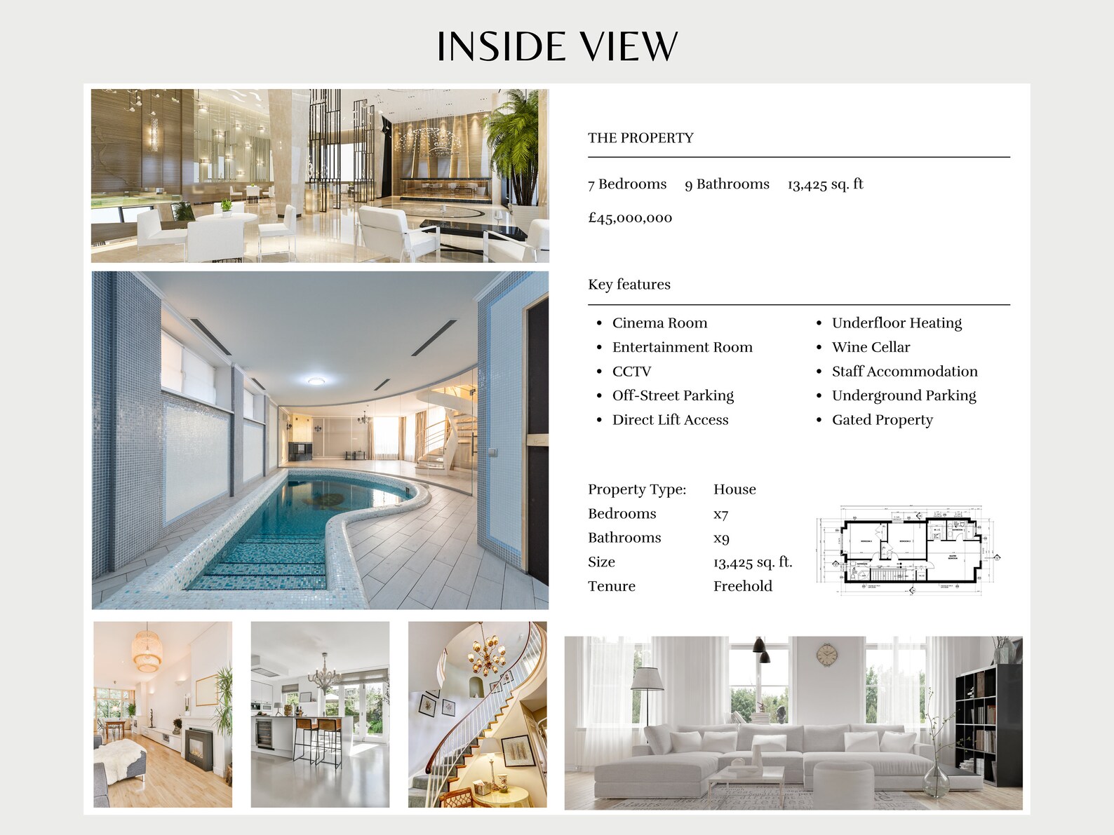 Canva Editable Business Luxury Property Brochure 4 Pages Listing Template Half Fold Layout 11 X ...