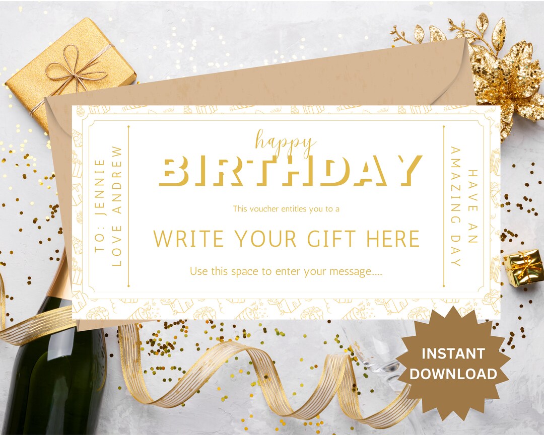 Editable Happy Birthday Gift Certificate Voucher Card, Personalise ...