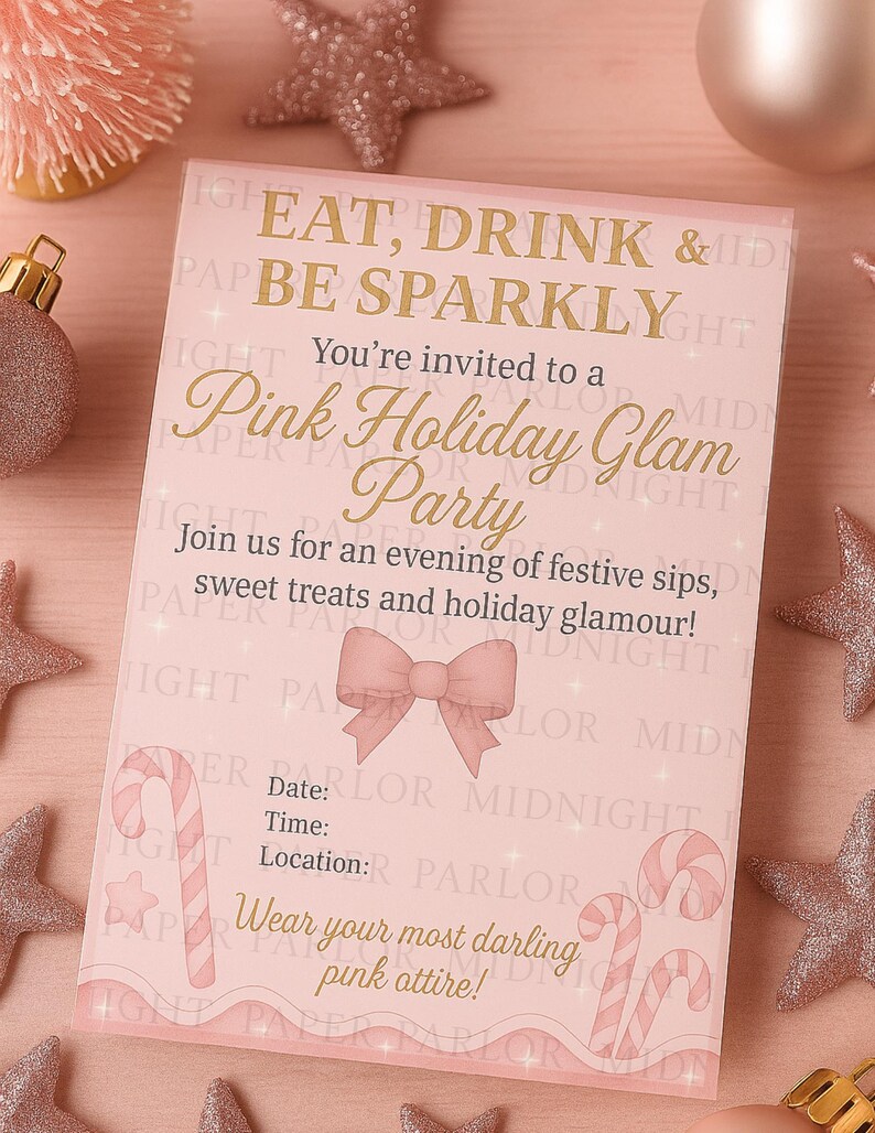 Holiday Party Invitation | Editable Canva Template | Pink Christmas ...