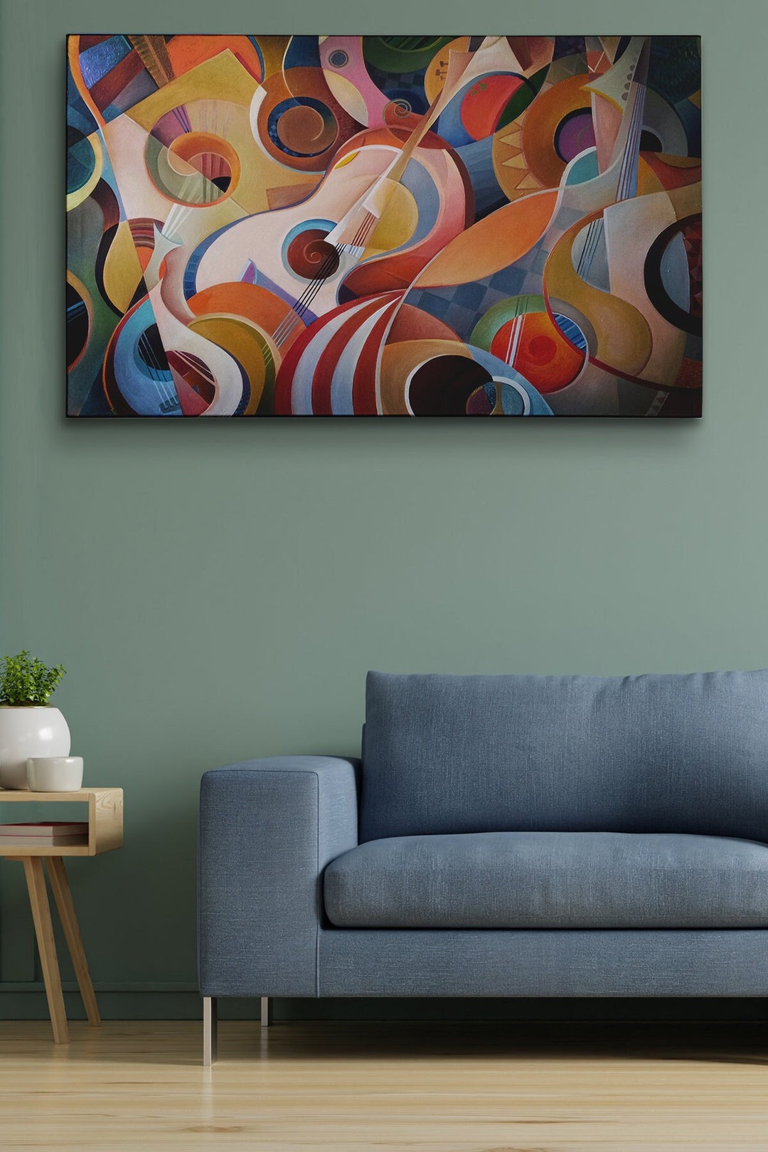 Canvas Abstract Wall Art, Cubist Guitar Wall Decor, Geometry Music Wall ...