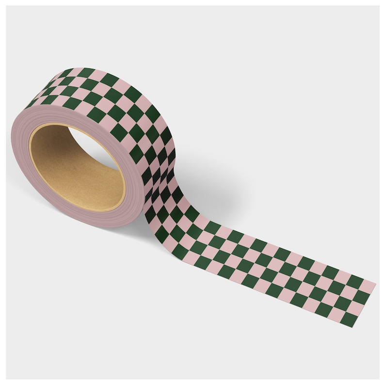 Checkered Packing Tape, Pink and Green Checkerboard Pattern Printed ...