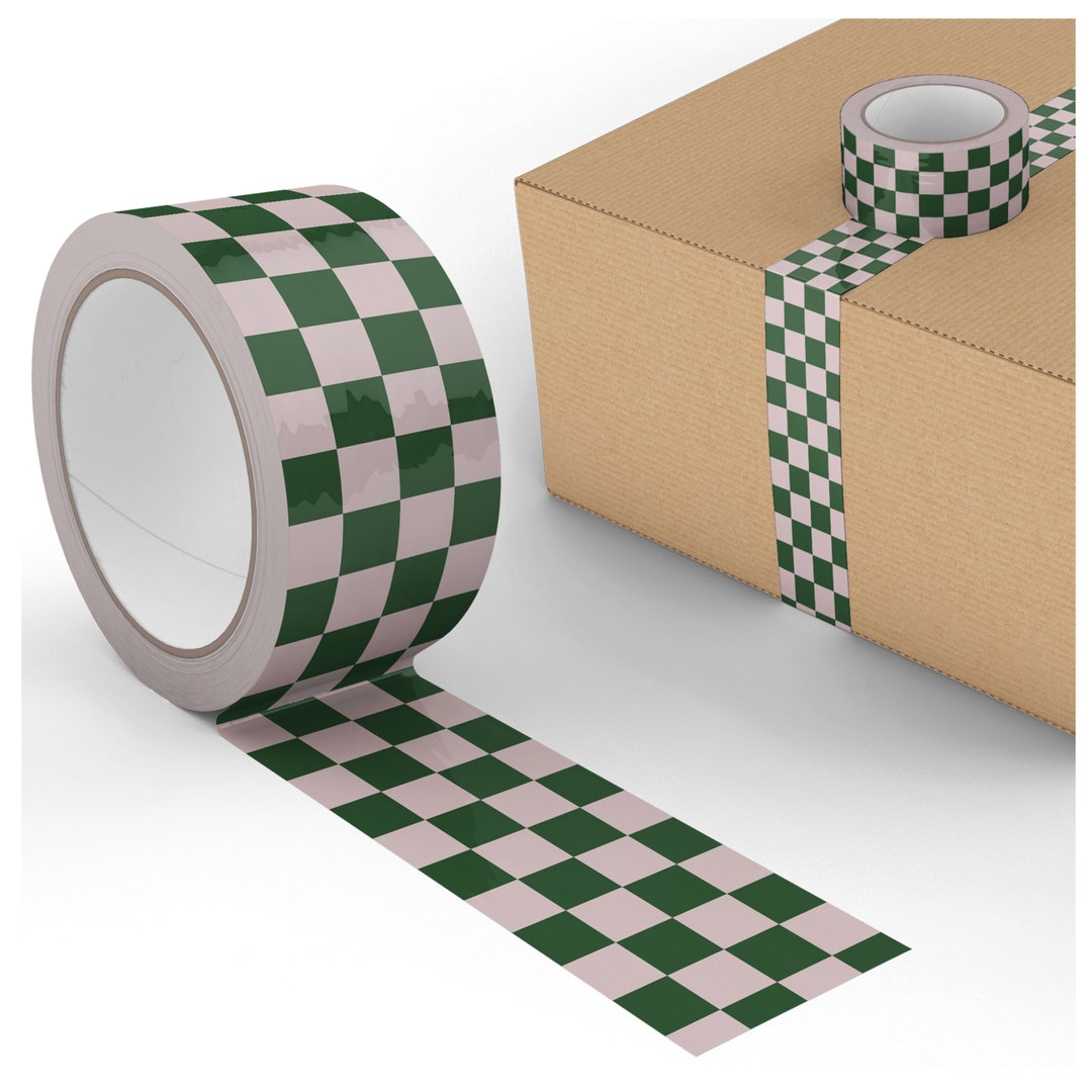 Checkered Packing Tape, Pink and Green Checkerboard Pattern Printed ...