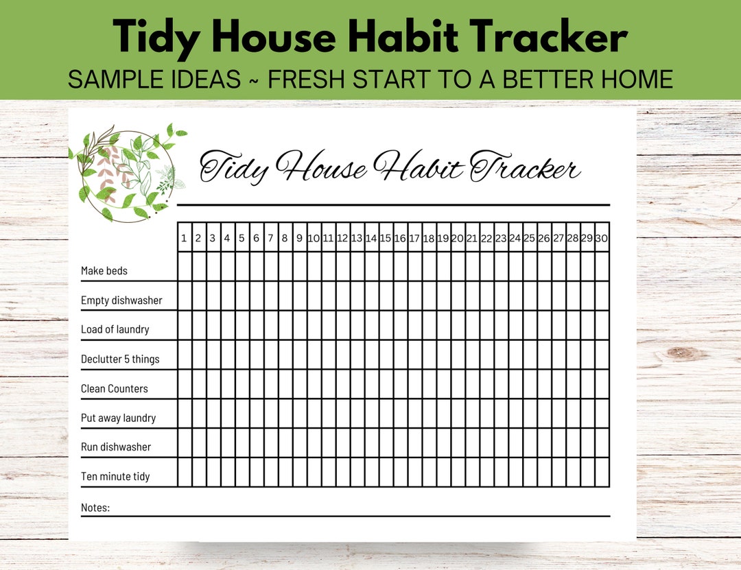 Thirty Day Tidy House Habit Tracker ~ Monthly Habit Tracker ~ Printable ...
