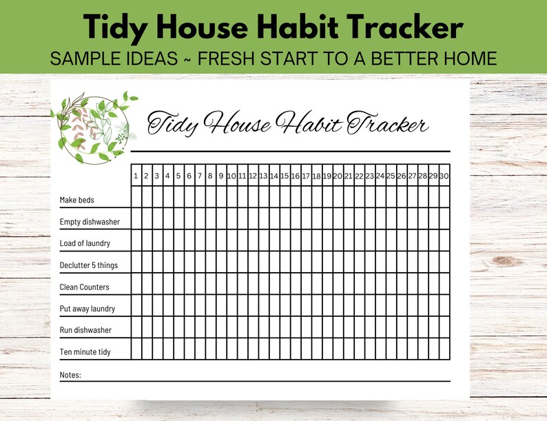 Thirty Day Tidy House Habit Tracker ~ Monthly Habit Tracker ~ Printable ...