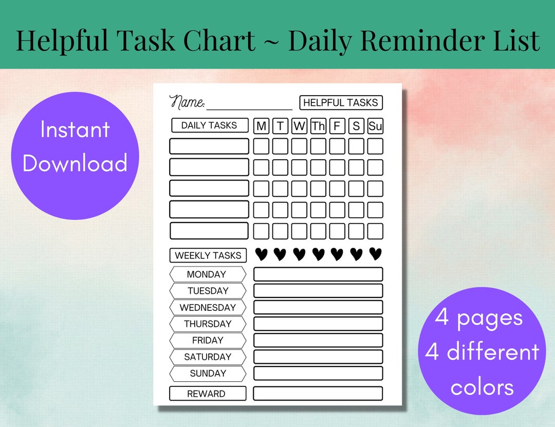 Helpful Task List ~ Daily and Weekly Reminder List - Etsy