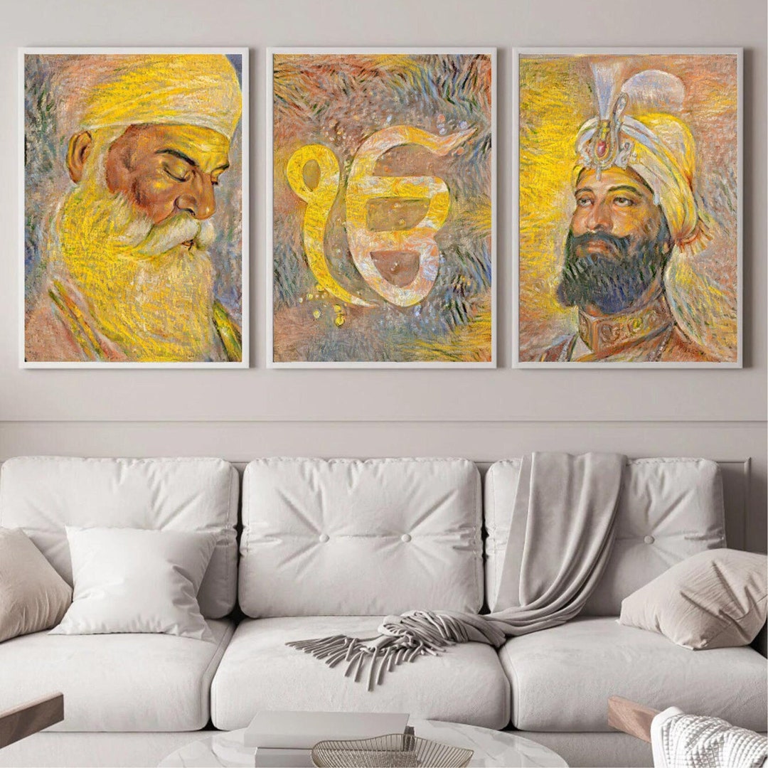 Poster/canvas Set of 3 - Guru Nanak Dev Ji, Guru Gobind Singh Ji, Ik ...