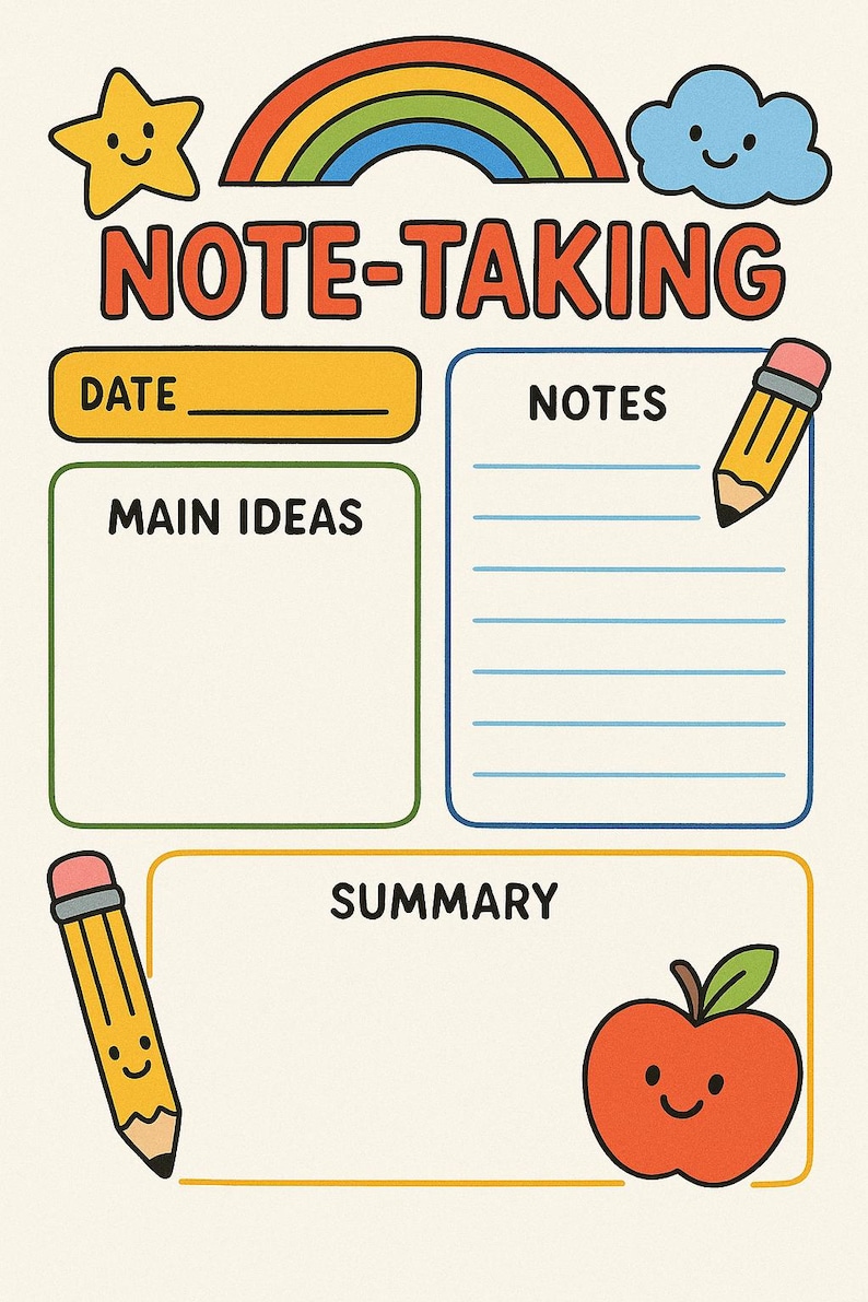 Note-taking Template for Kids - Etsy