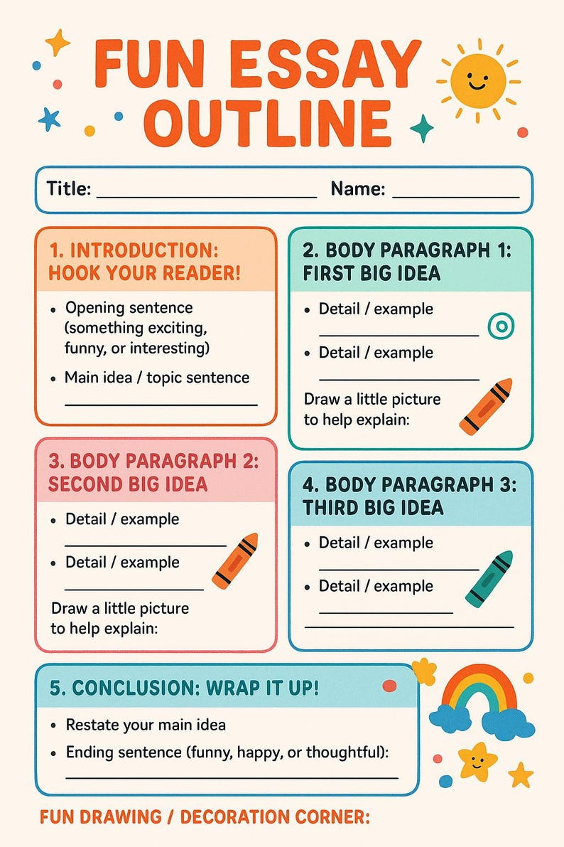Essay Outline Template for Kids - Etsy