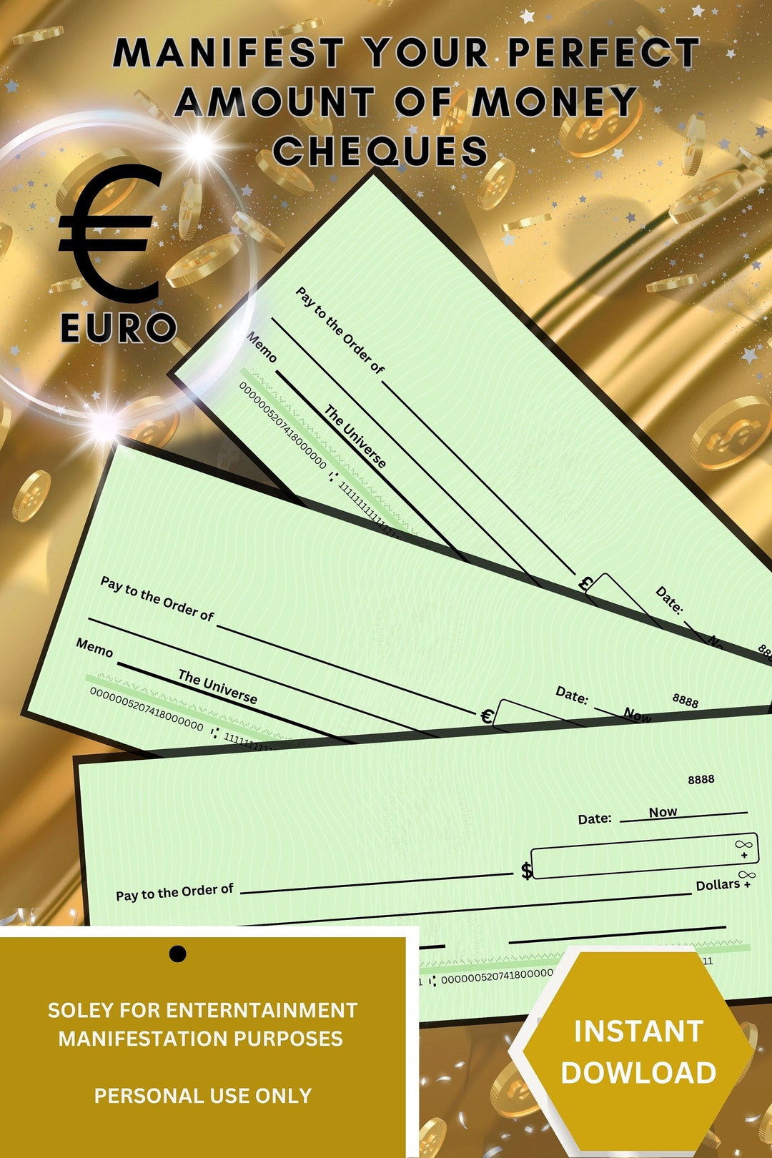 Euro Check, Digital Law of Attraction Printables,manifest Money ...