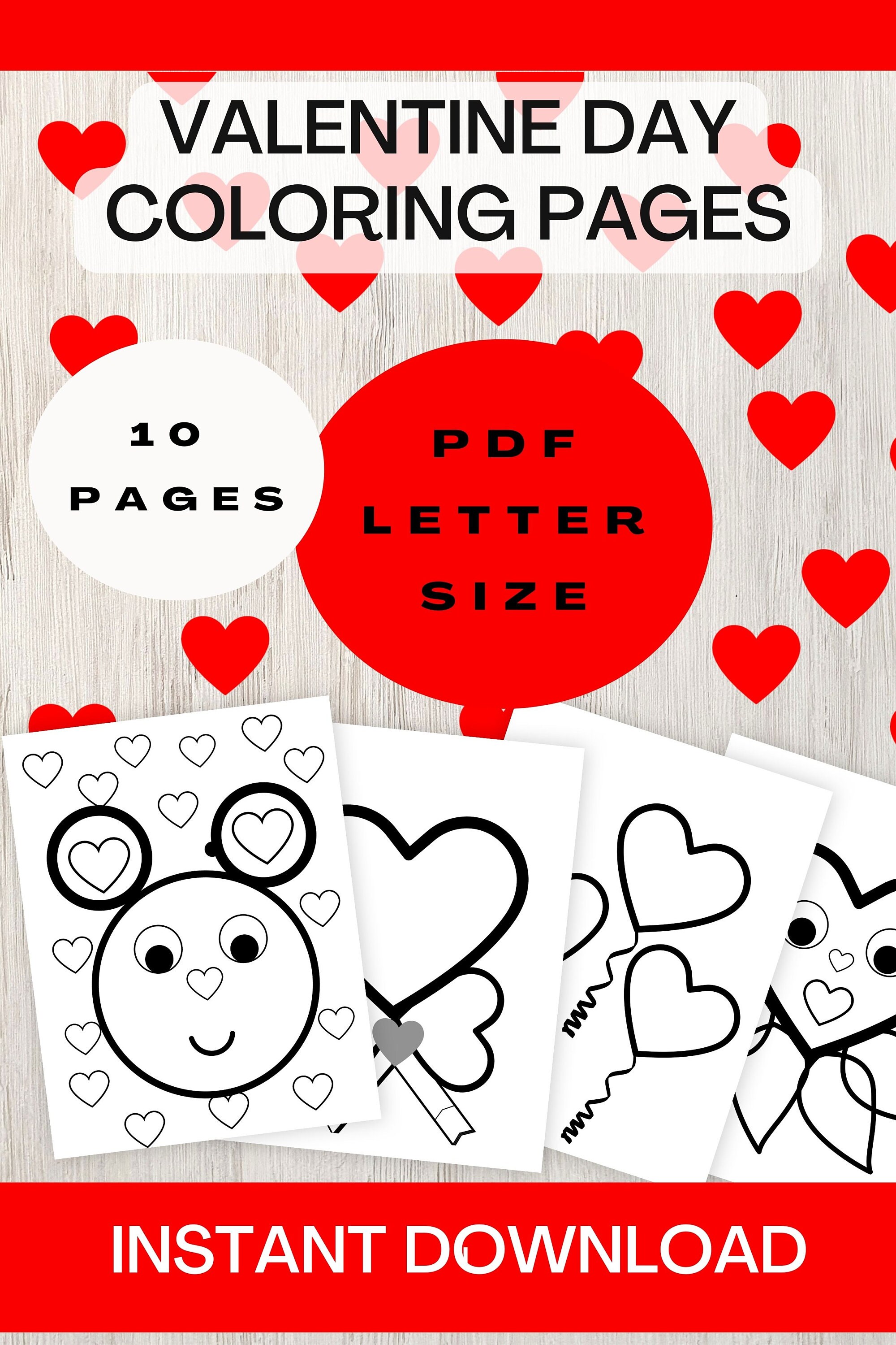 Valentine's Day Coloring Page, Printable Coloring Page, Coloring Craft ...