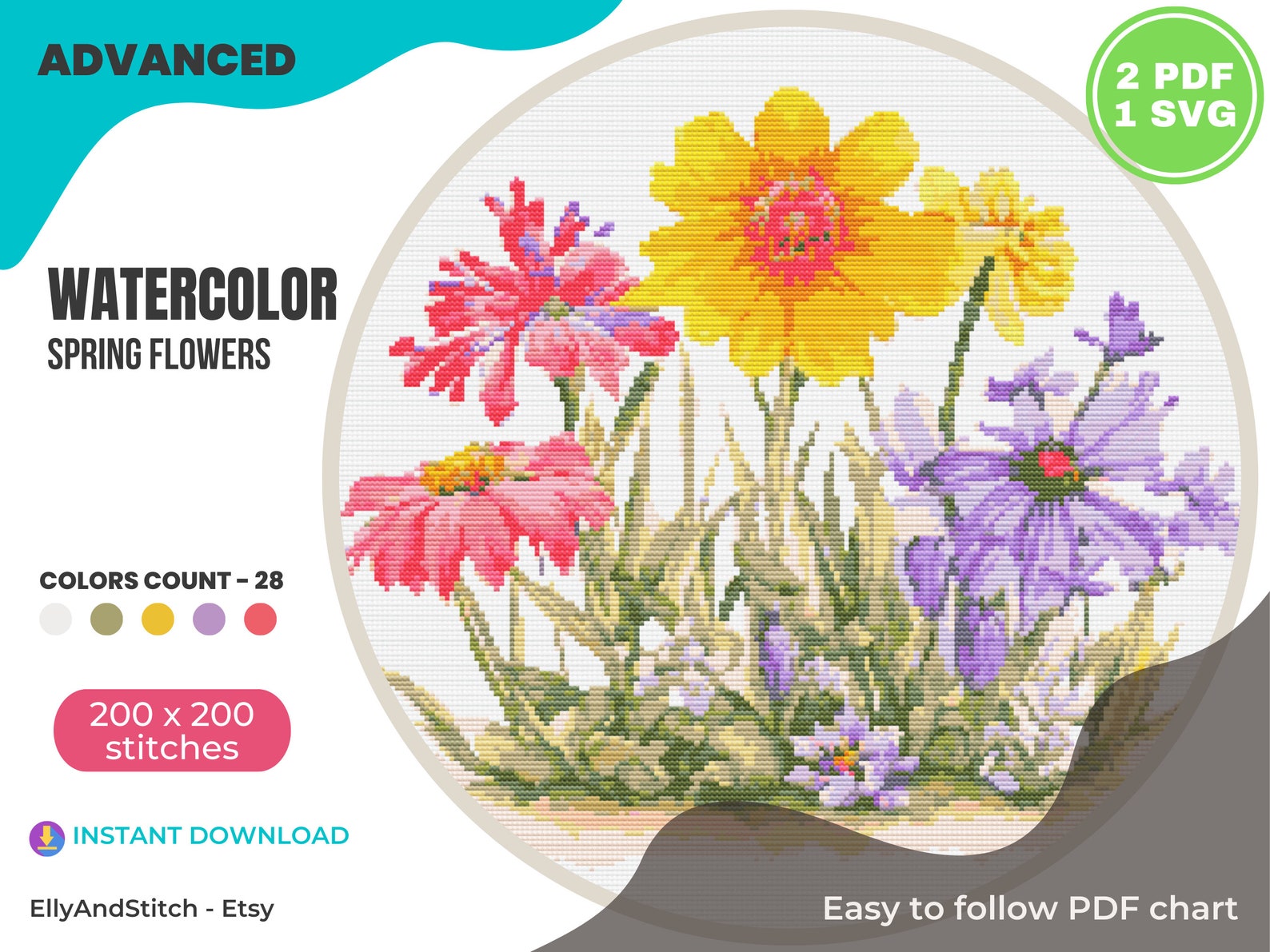 Watercolor Spring Flowers Stitch Pattern Downloadable Floral Xstitch ...