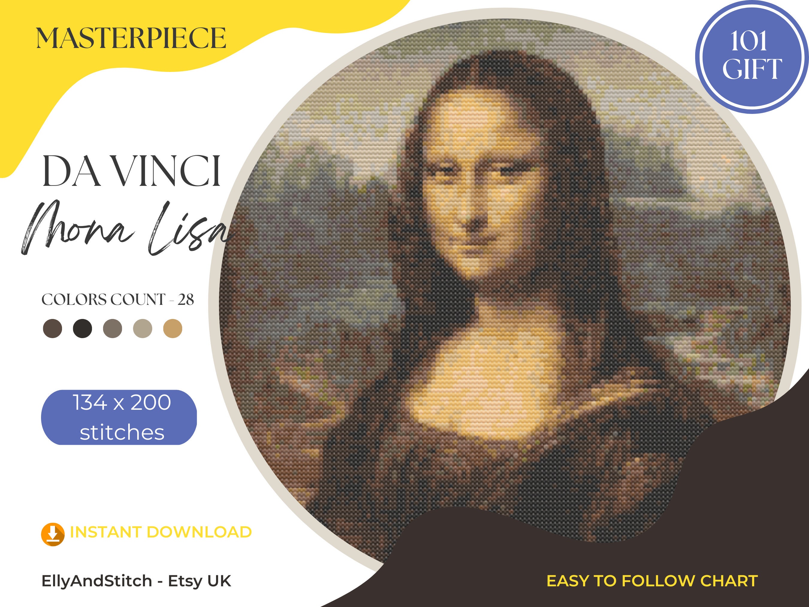 Leonardo Da Vinci's Mona Lisa Cross Stitch Pattern | Instant Download ...