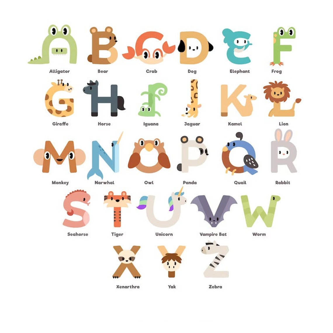 Cute Animals Alphabet Cross Stitch Pattern Downloadable Lettering Baby ...