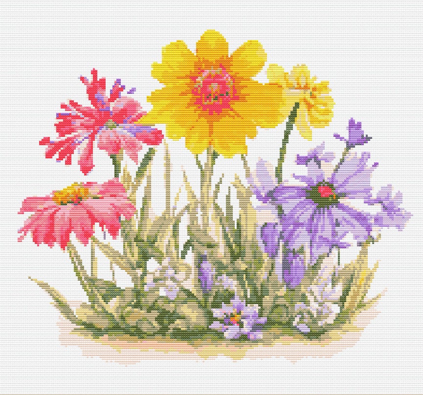 Watercolor Spring Flowers Stitch Pattern Downloadable Floral Xstitch ...