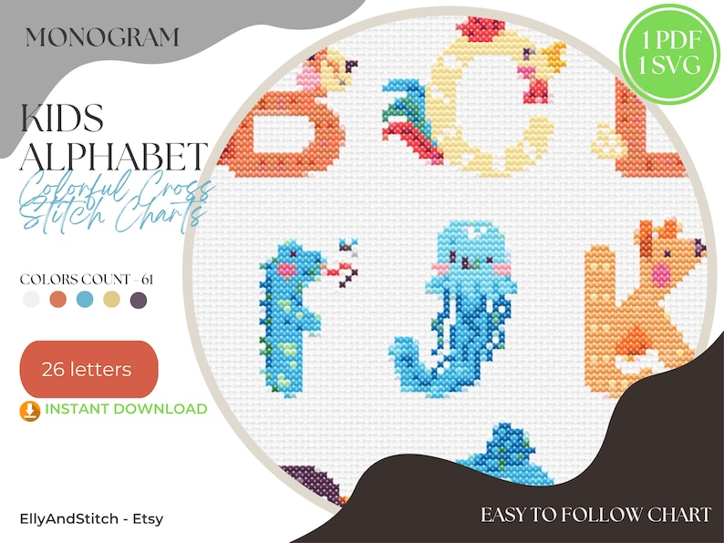 26 Letters Animal Alphabet Cross Stitch Kids Embroidery Patterns - Etsy