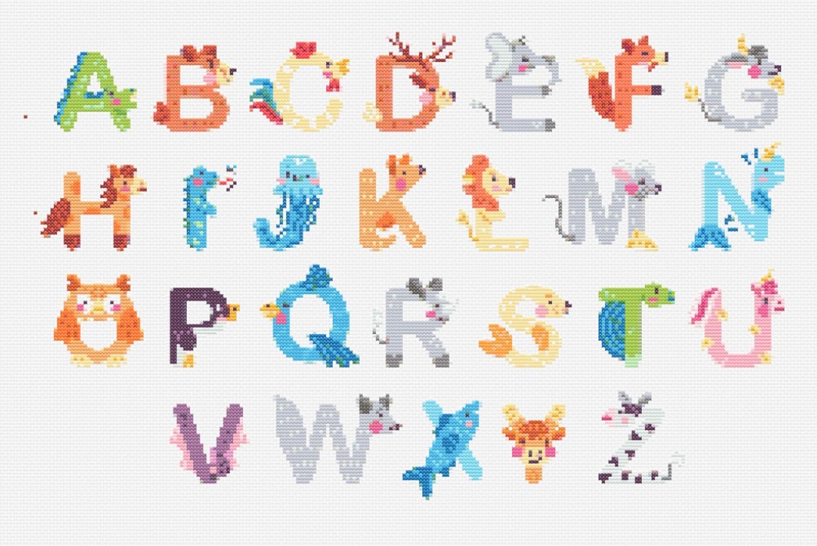 26 Letters Animal Alphabet Cross Stitch Kids Embroidery Patterns - Etsy