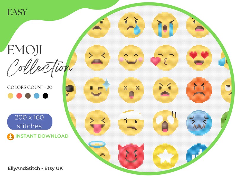 30 Emoji Cross Stitch Collection - Instant Download PDF - Easy and Fun ...