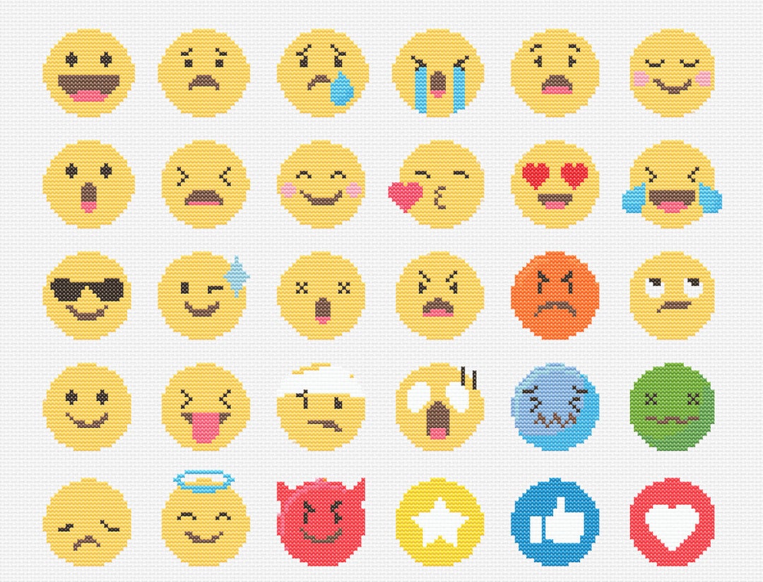 30 Emoji Cross Stitch Collection - Instant Download PDF - Easy and Fun ...