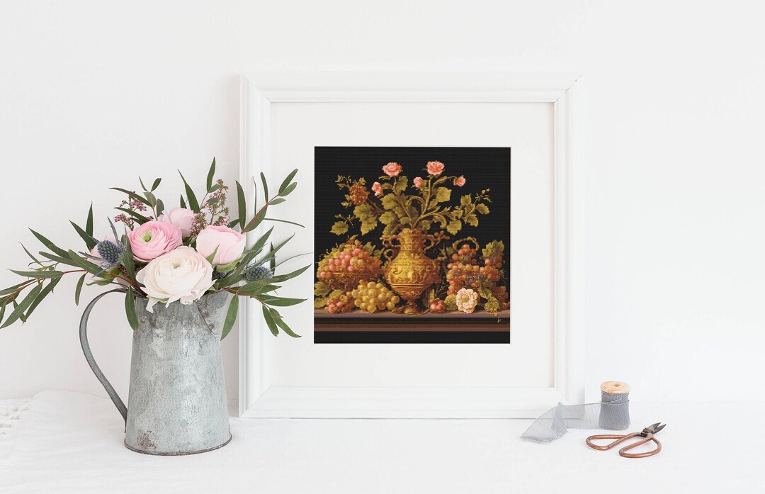 Rococo Still Life With Roses Cross Stitch Pattern PDF Elegant ...