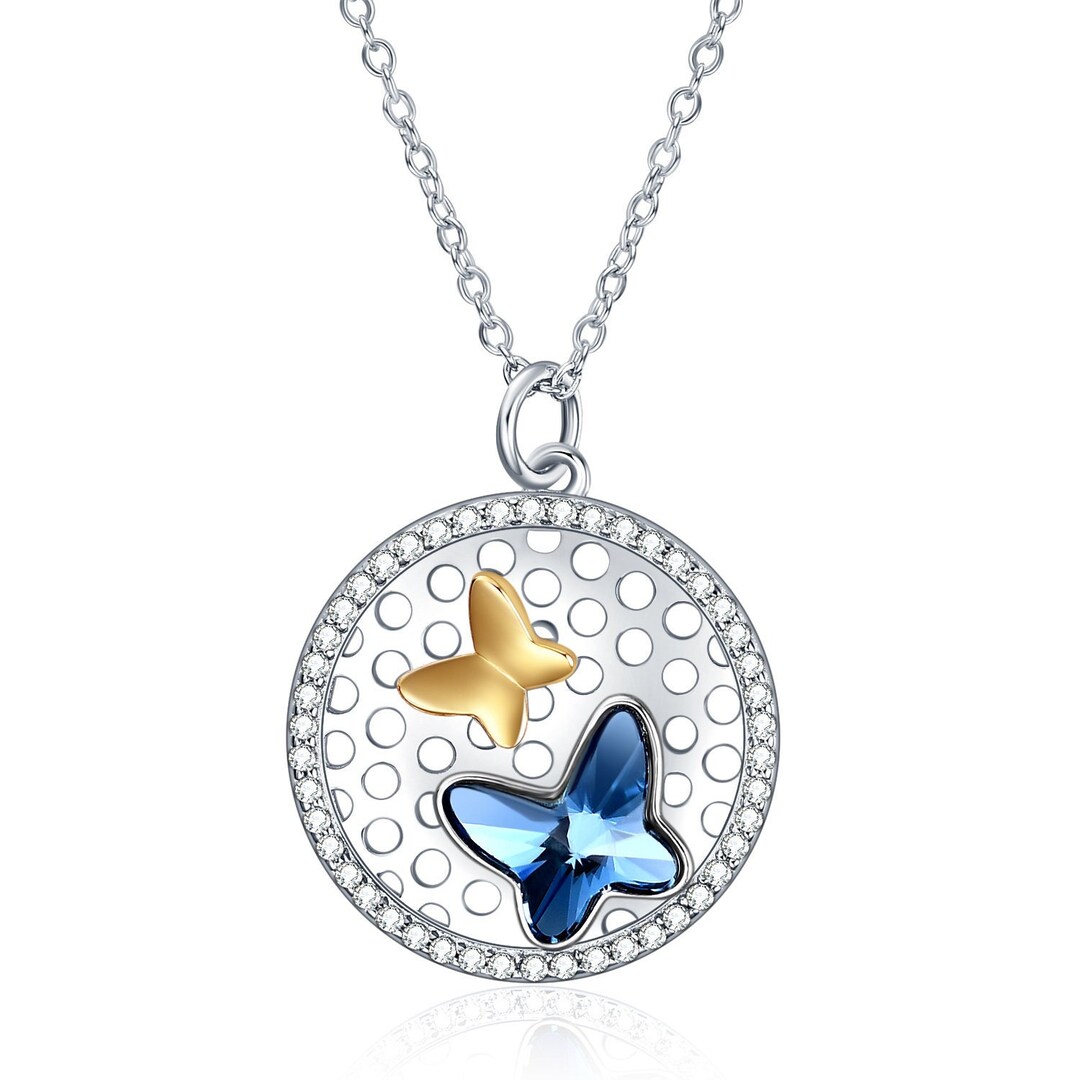 Butterfly Pendant Necklace 925 Sterling Silver CZ Blue Butterfly ...