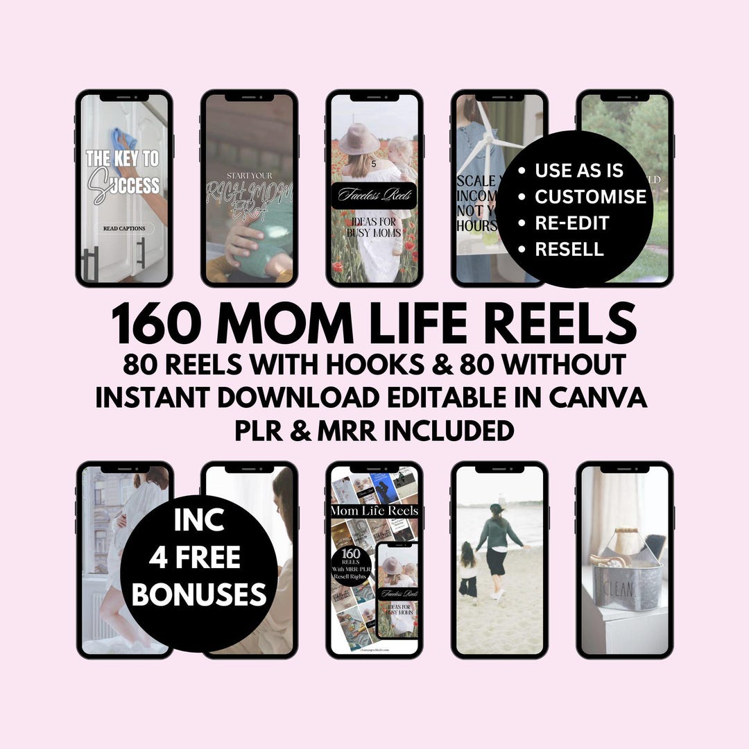 160 Mom Life Reels: Faceless Marketing Mom Videos, Canva Templates ...