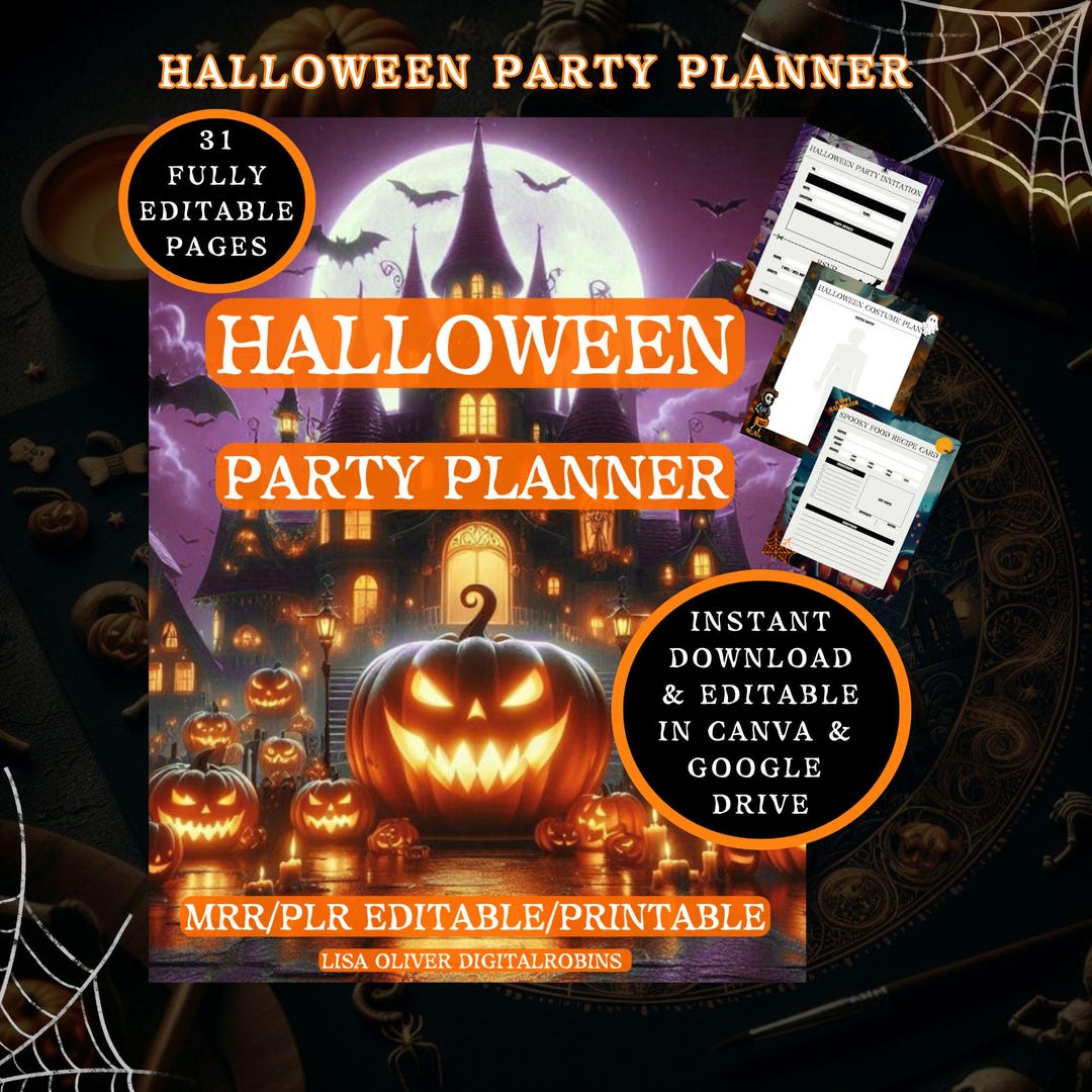 Editable Halloween Party Planner Canva Template: MRR/PLR Google Drive ...