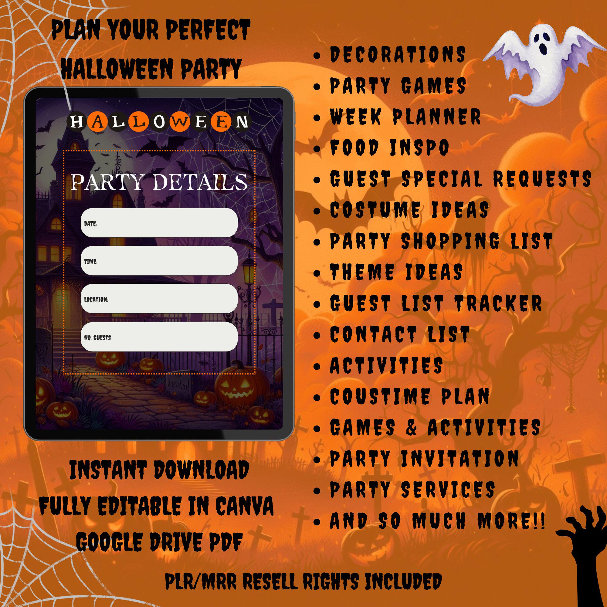 Editable Halloween Party Planner Canva Template: MRR/PLR Google Drive ...