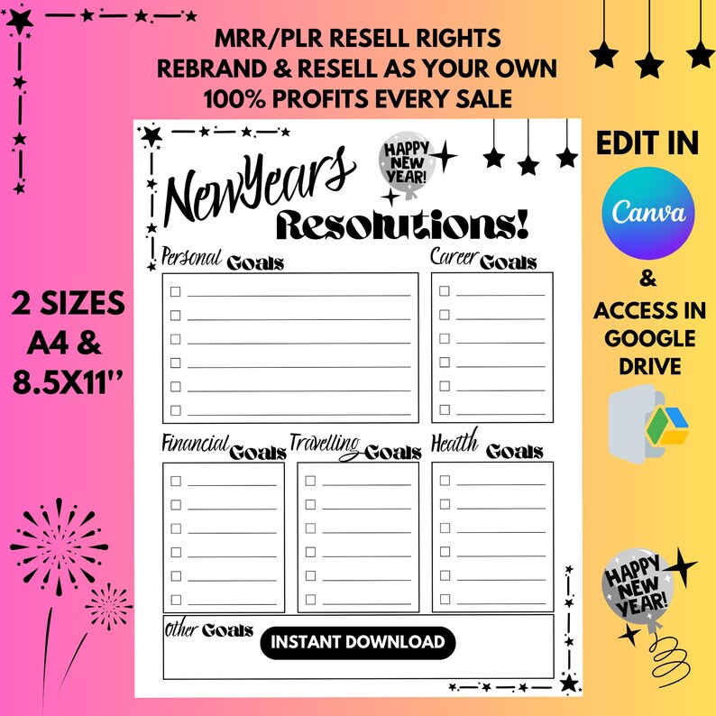 New Year's Resolution Worksheet Instant Digital Download, Printable ...