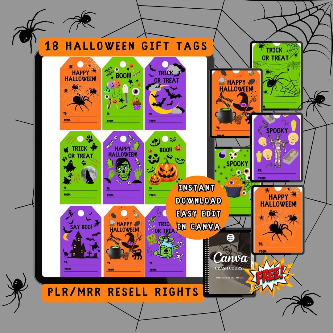 18 Halloween Gift Tags, Spooky Canva Templates Printable Digital ...