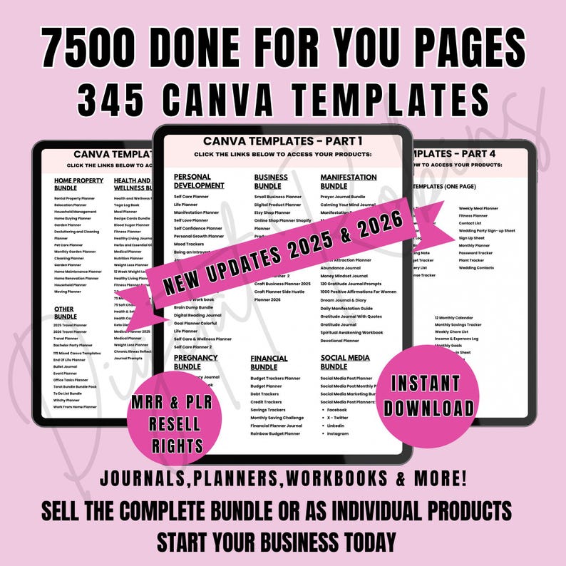 7500 Pages Done for You 345 Canva Templates Bundle: PLR Resell Rights ...