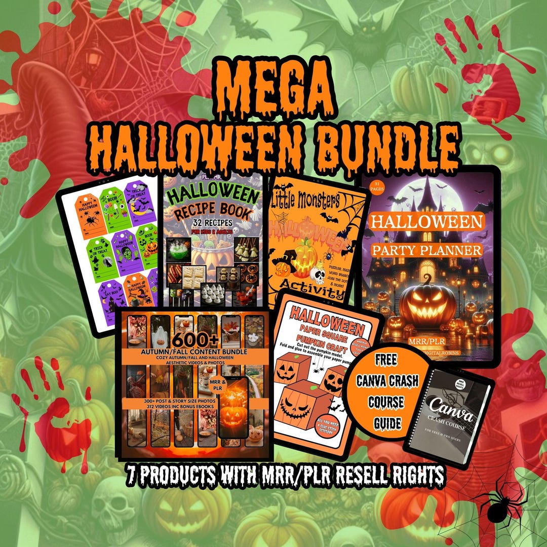 Halloween Mega Bundle 7 Digital Products, Canva Templates, PLR/MRR ...