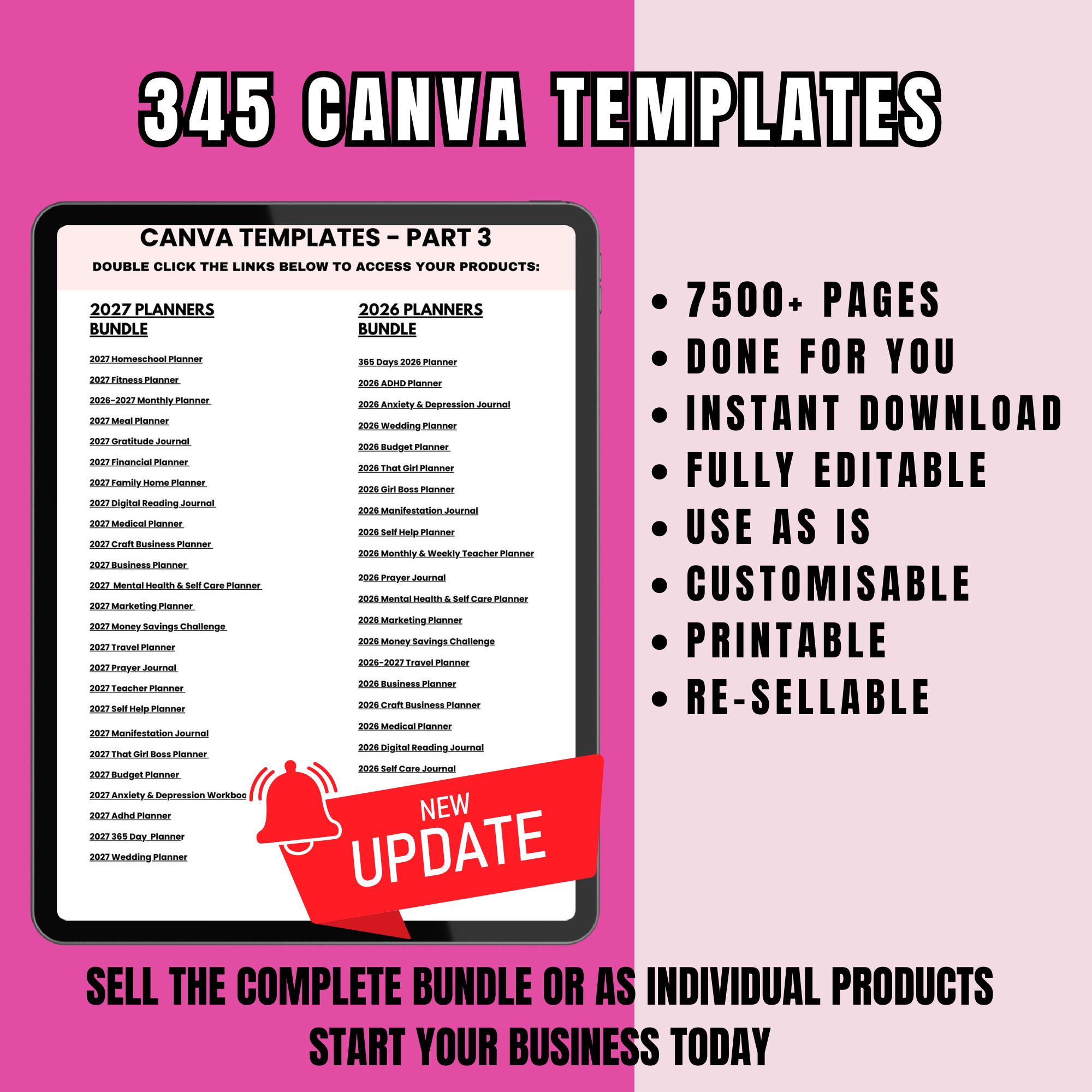 7500 Pages Done for You 345 Canva Templates Bundle: Updated 2026/27 PLR ...