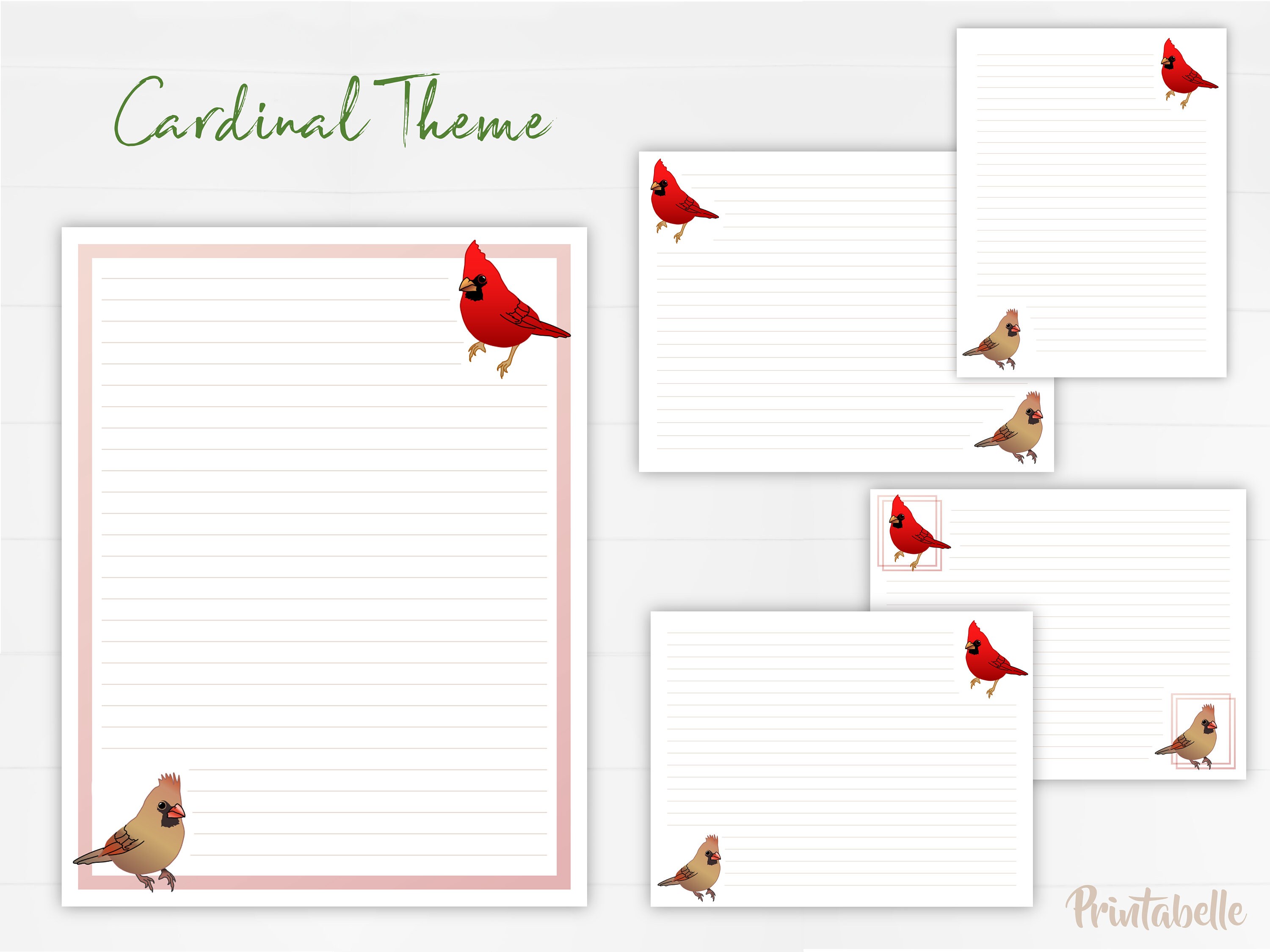 Printable Cardinal Ruled Stationery, Cardinal Theme Stationery, Writing ...