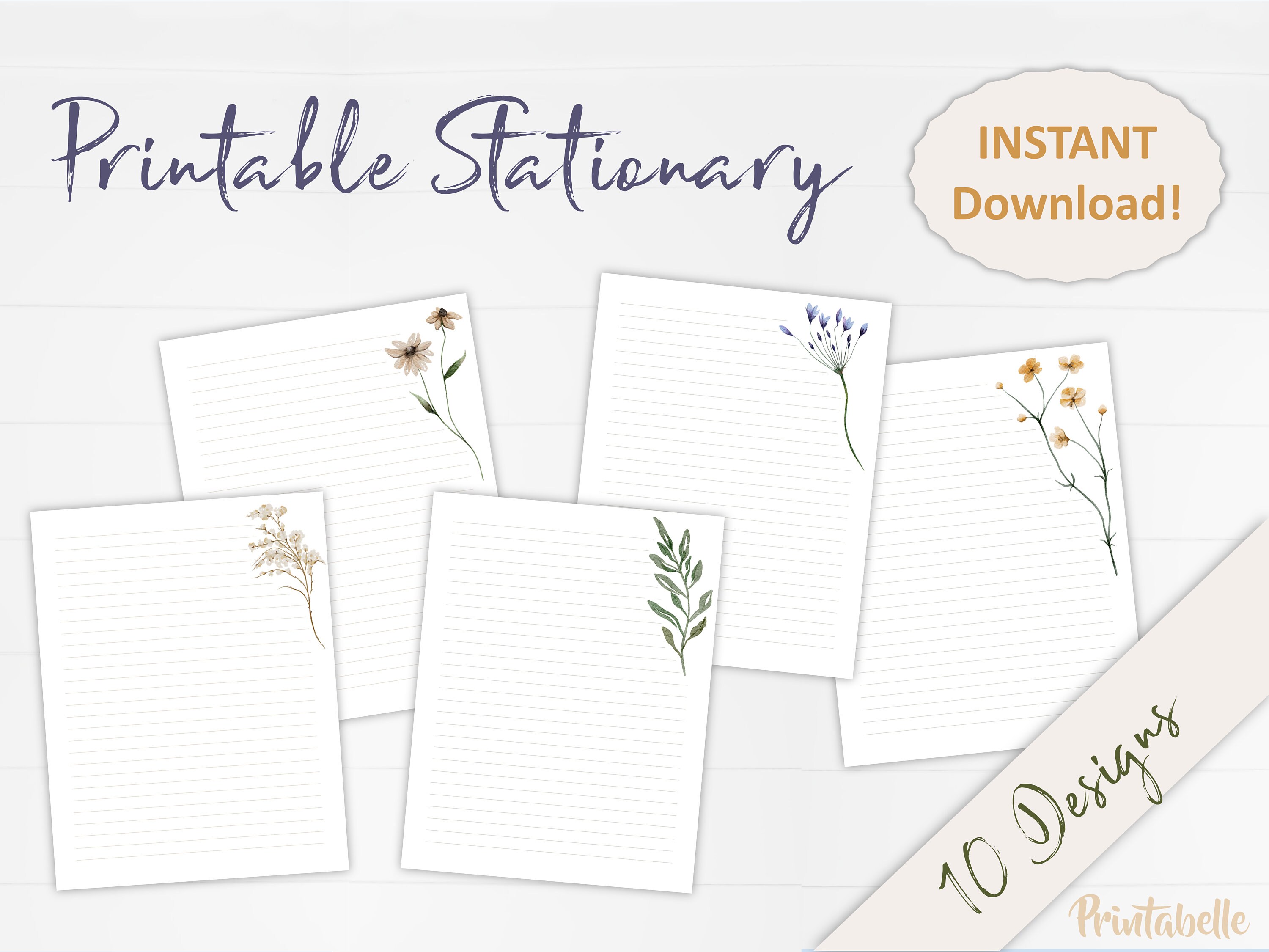 Printable Wildflower Stationery, Wild Flower Stationery, Writing Paper ...