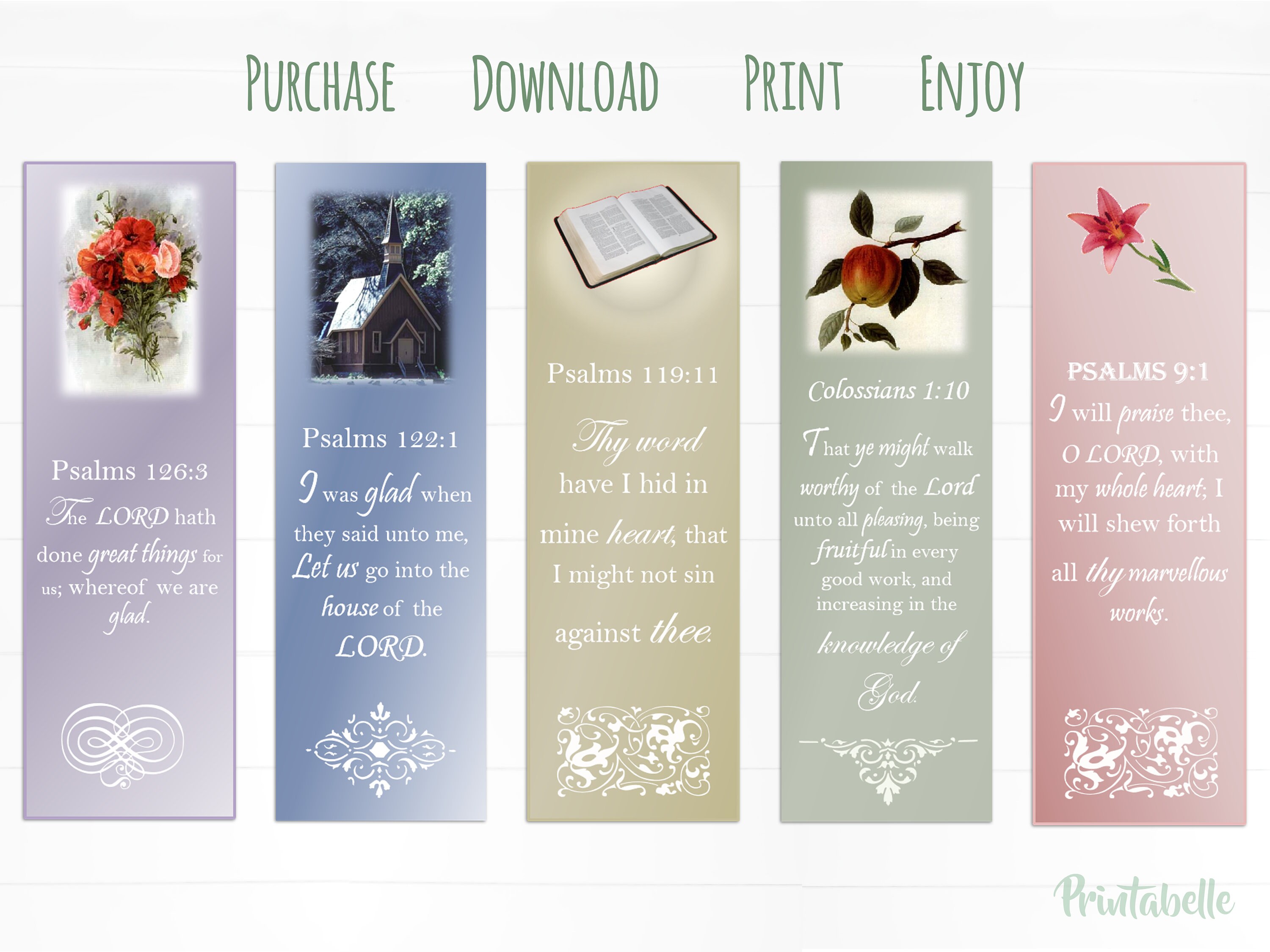 Printable Bible Verse Bookmarks, Christian Bookmark Set of 5 Scripture ...