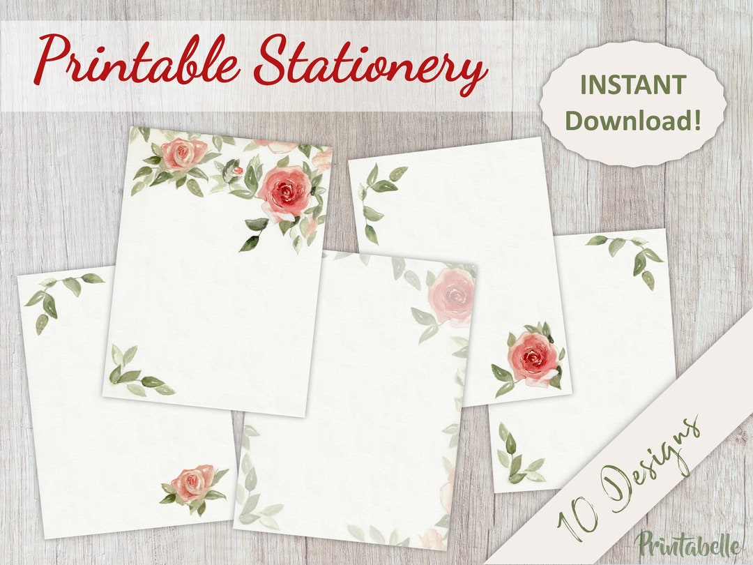 Rose Stationery Printable, Stationary Letter Writing Paper, Rose Theme ...