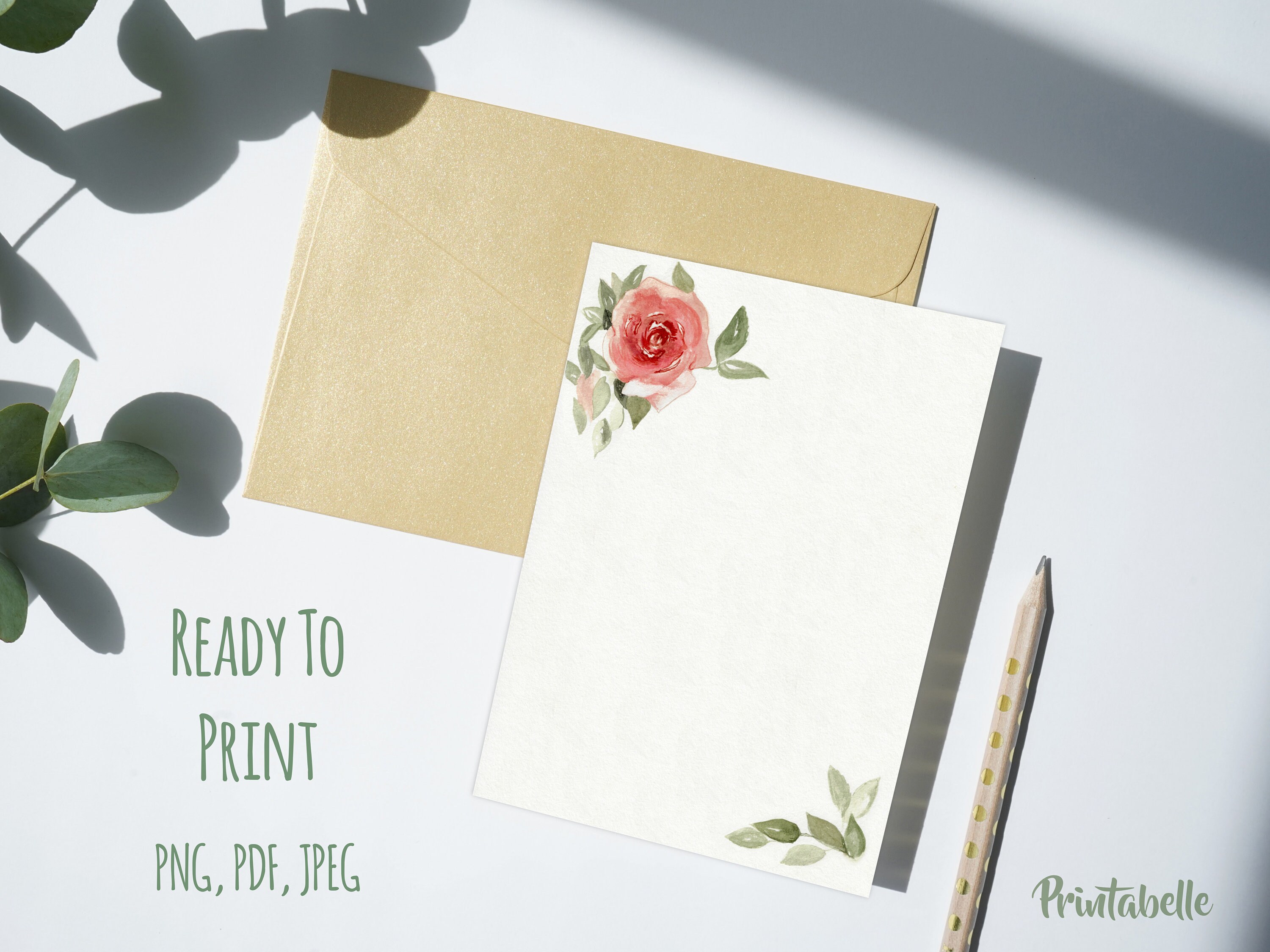 Rose Stationery Printable, Stationary Letter Writing Paper, Rose Theme ...
