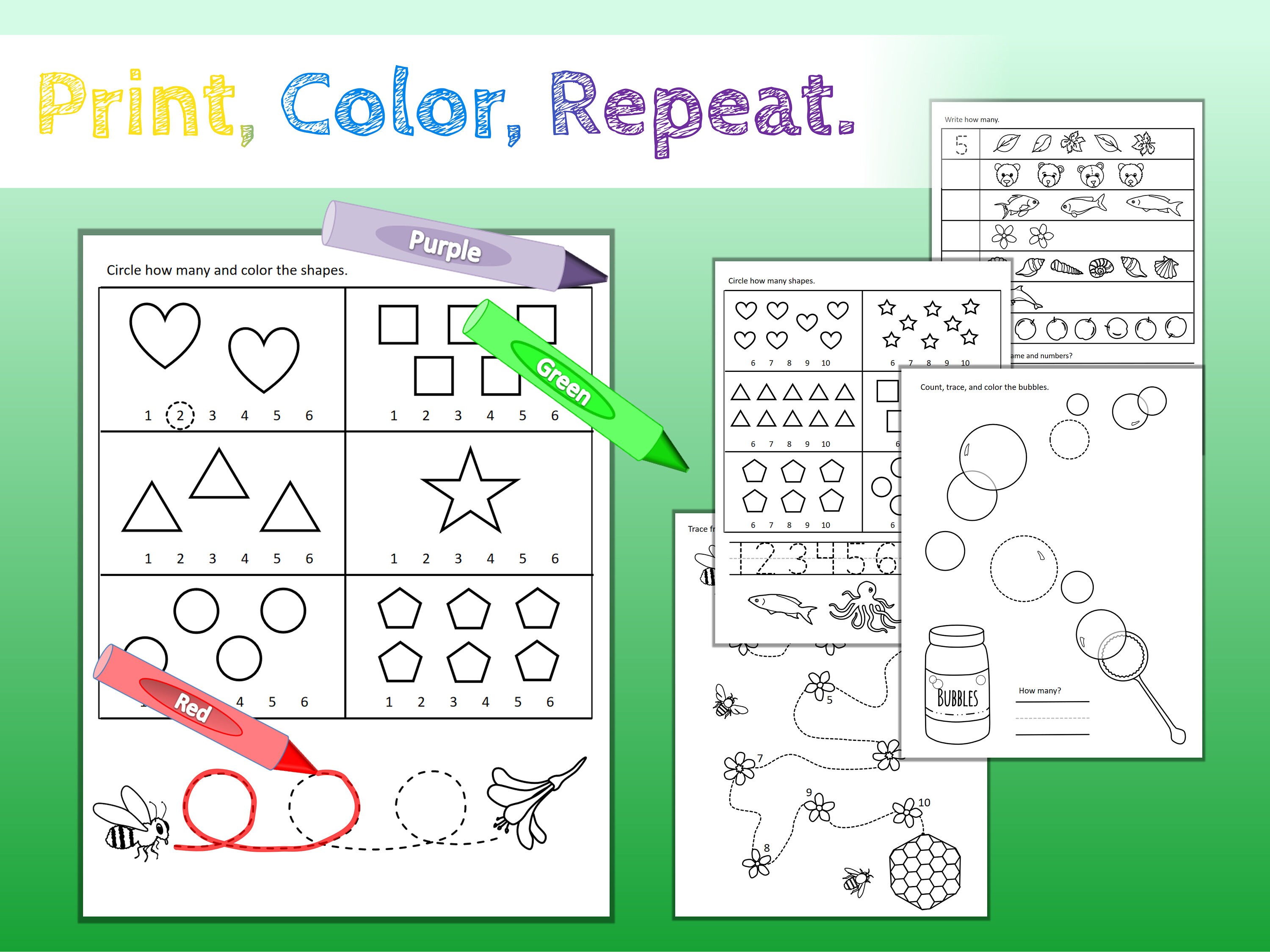 Numbers Preschool Pages, Printable Activity Coloring Pages, Kids ...