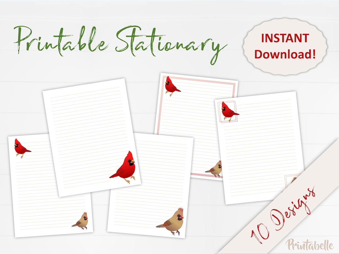 Printable Cardinal Ruled Stationery, Cardinal Theme Stationery, Writing ...