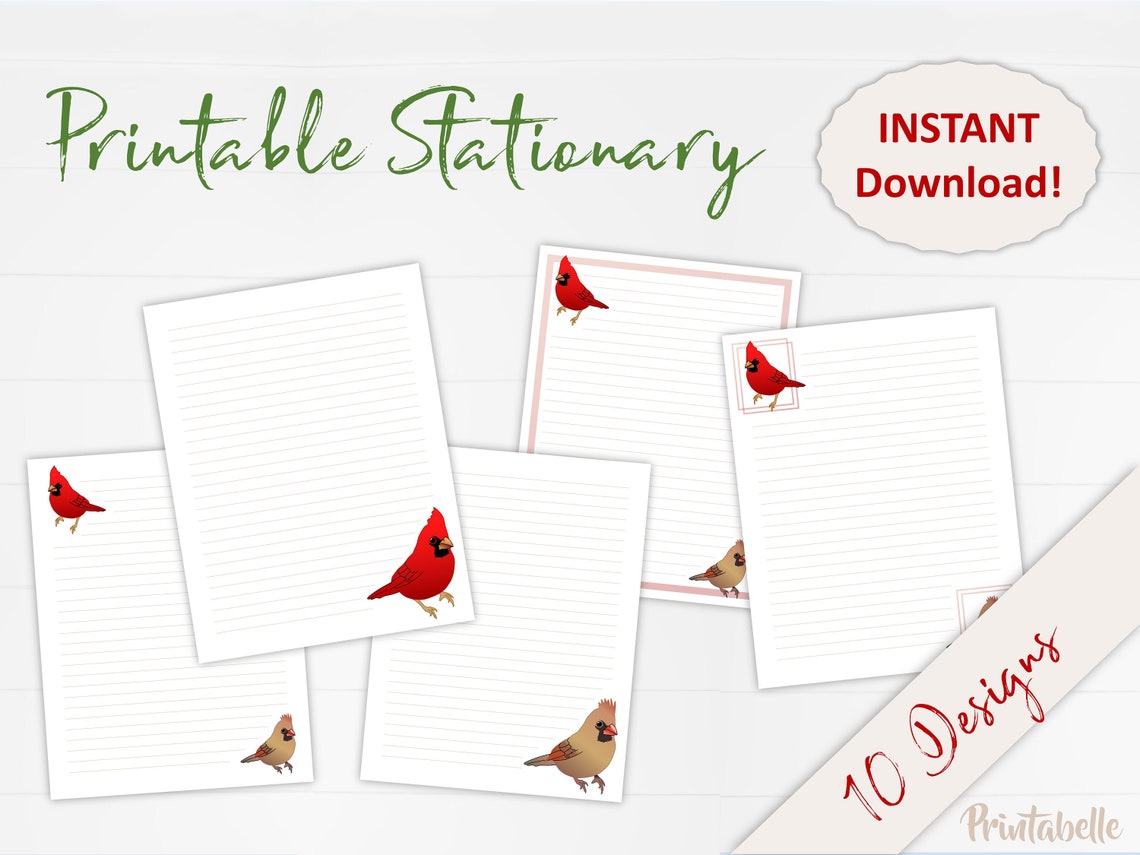 Printable Cardinal Ruled Stationery, Cardinal Theme Stationery, Writing ...