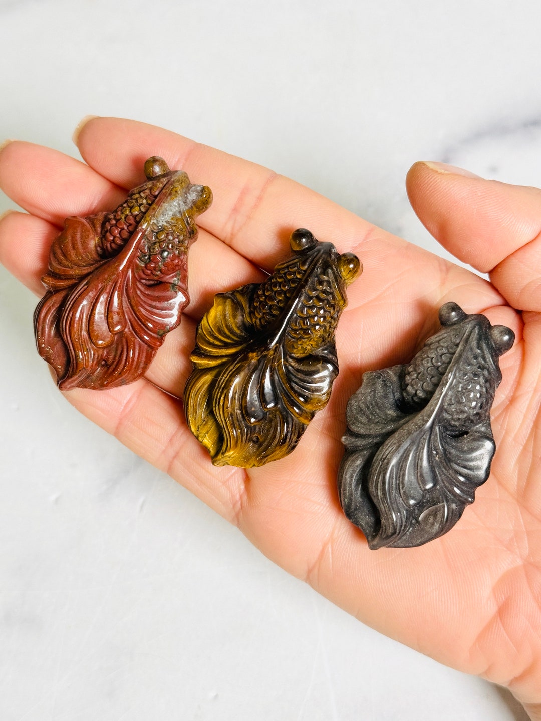 Carved Goldfish: Bloodstone, Tiger Eye & Obsidian Gemstone - Etsy