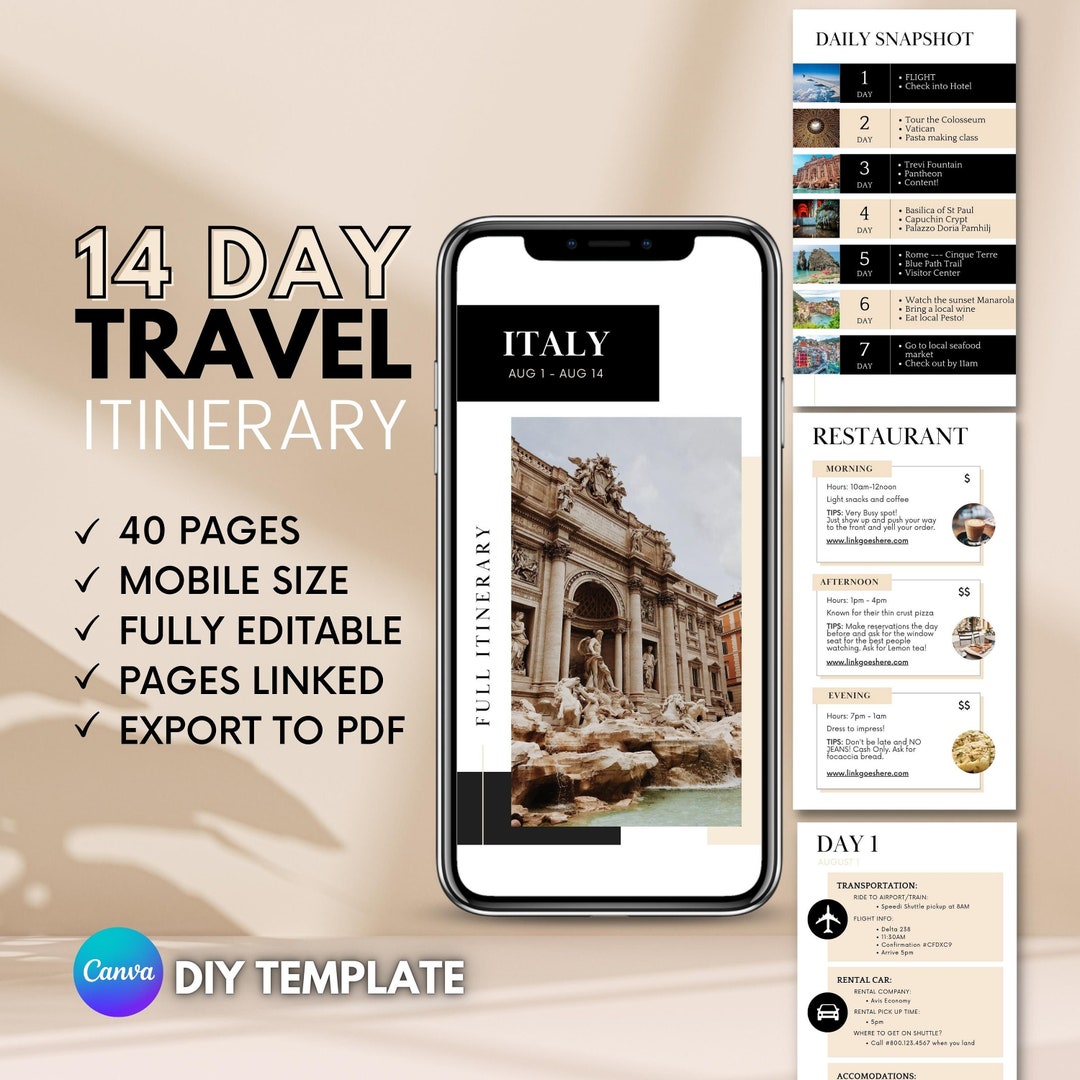 Mobile Travel Itinerary Template Minimalist Canva Design. Travel Agent ...