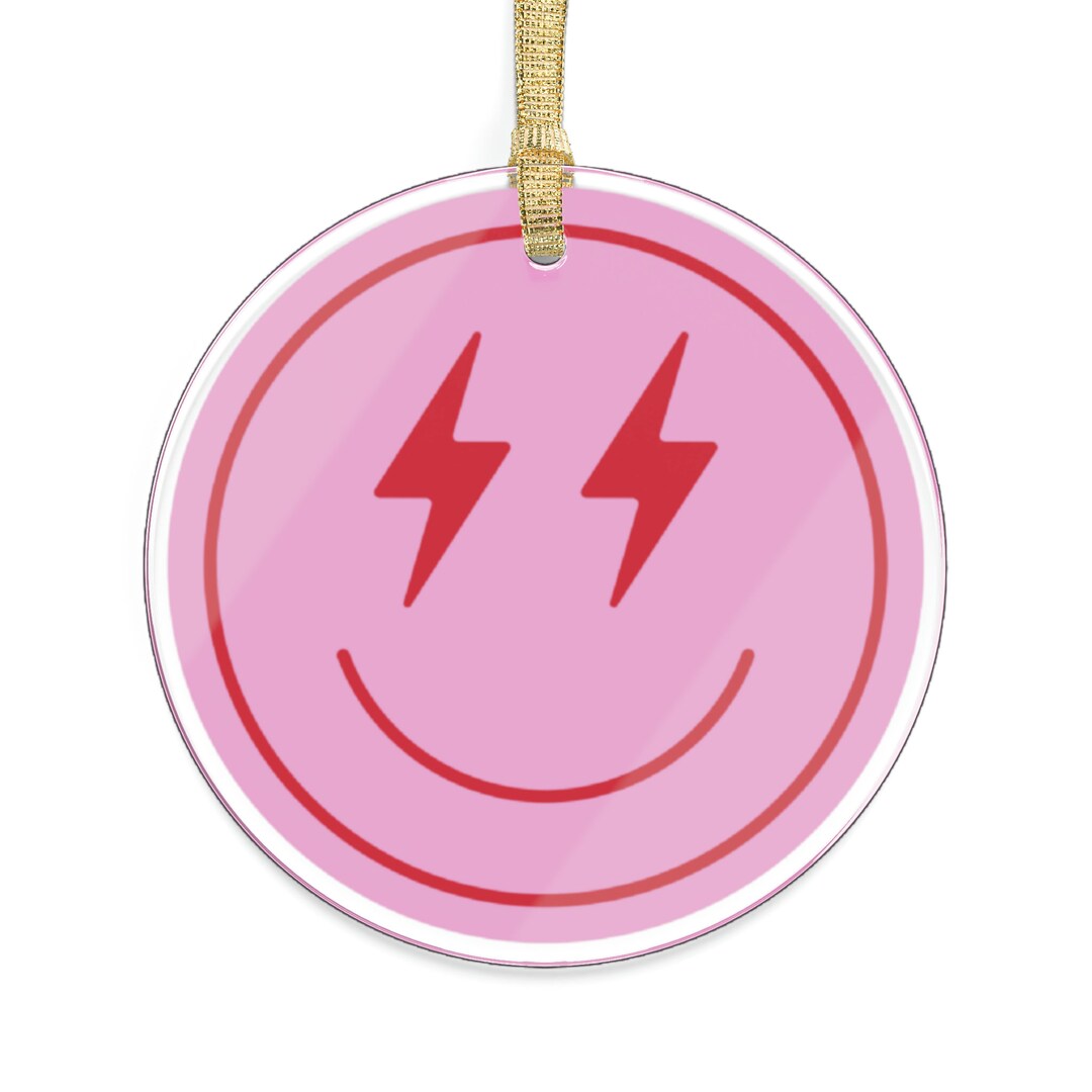 Pink Smiley Face Lightning Bolt Aesthetic Acrylic Ornament - Etsy