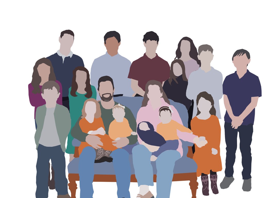 Faceless Drawing for 9 Group Photo, Portrait Art, Custom Photos for ...