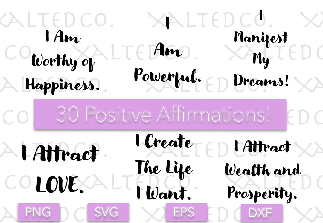 30 Positive Affirmations Bundle for Mugs, Cards, Cricut Machine, T ...