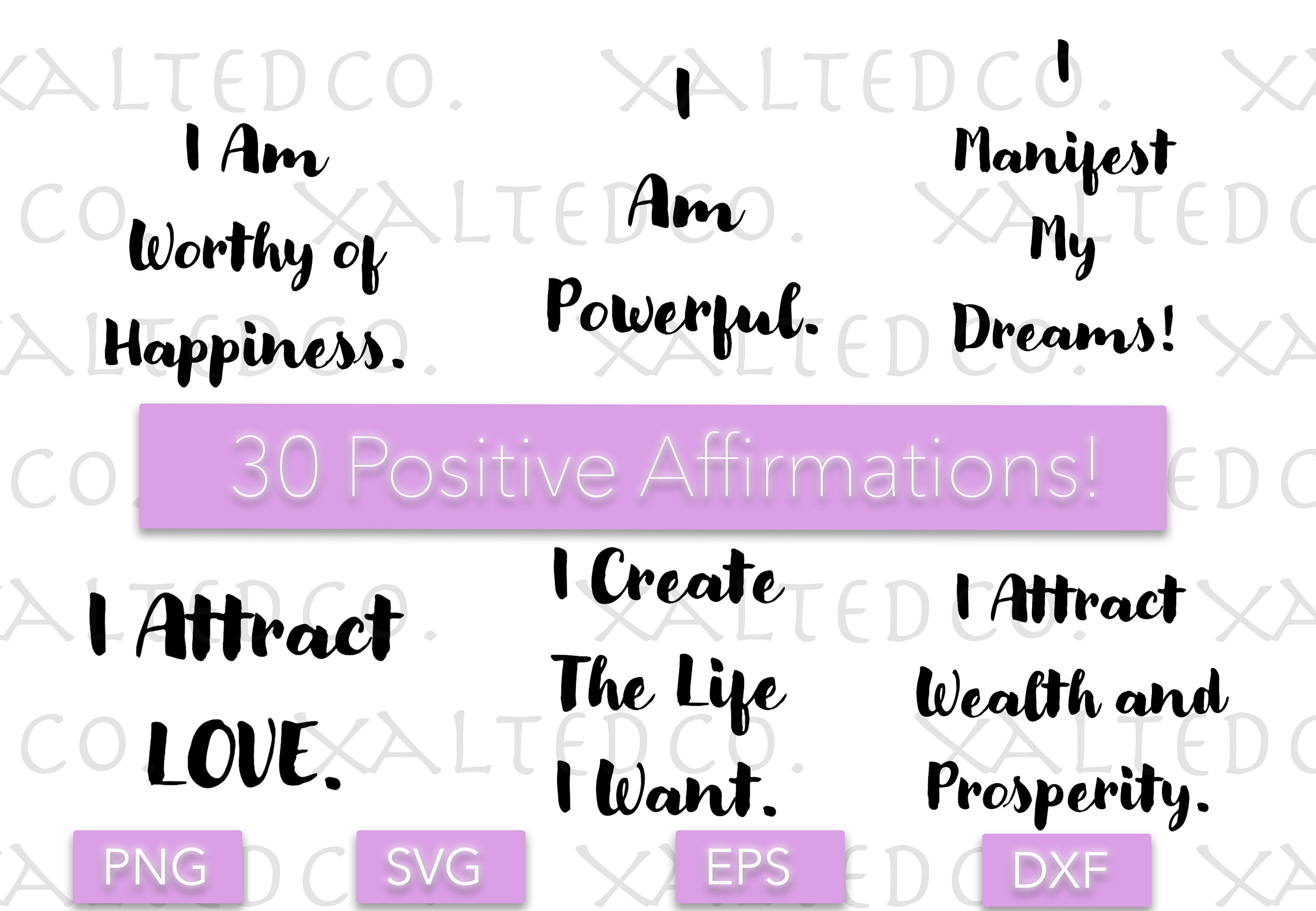 30 Positive Affirmations Bundle for Mugs, Cards, Cricut Machine, T ...